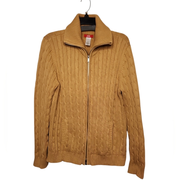 Anne Klein | Sweaters | Ak Anne Klein Sport Tan Zip Up Cable Knit ...